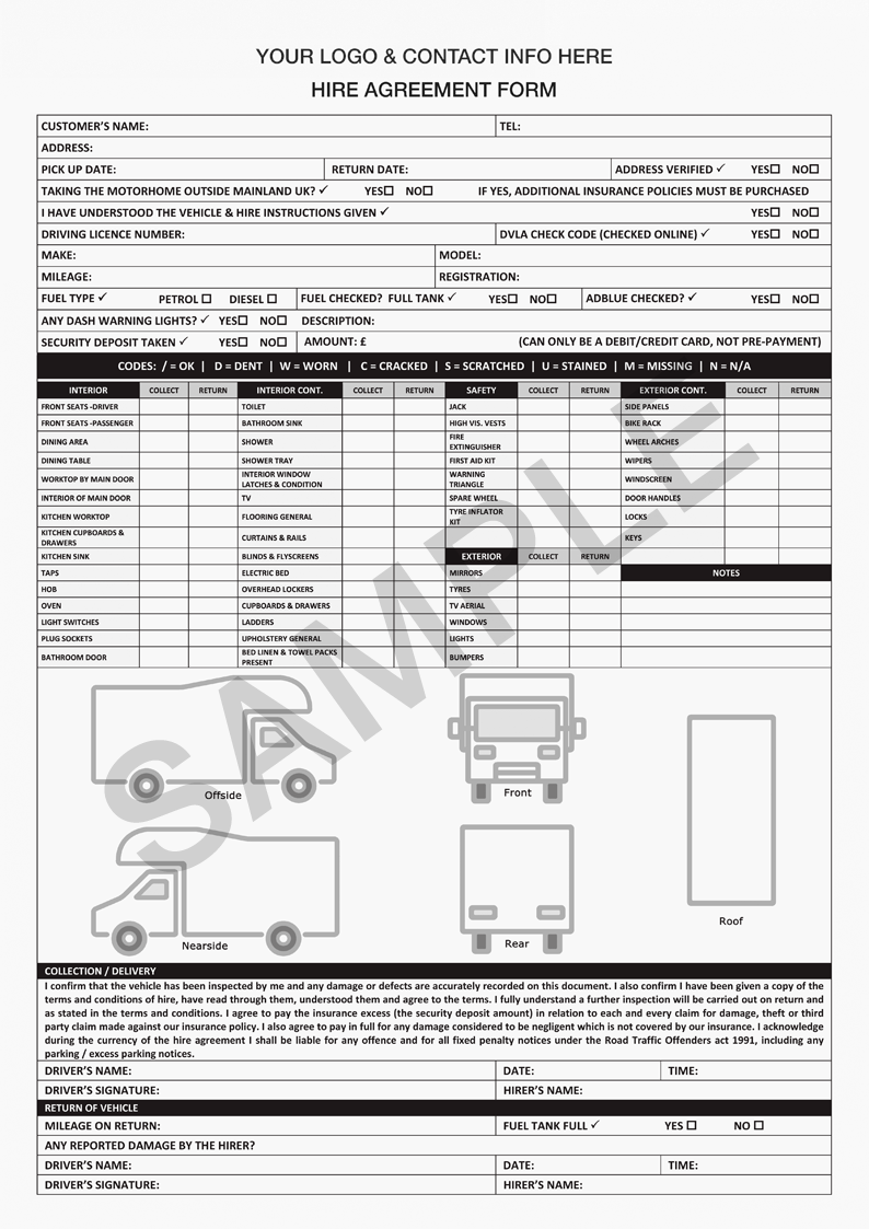 Campervan/Motorhome Hire/Rental Agreement Form - NCR Pads & NCR ...